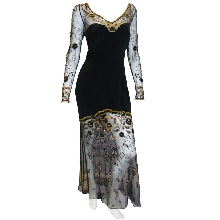 Escada Couture Hand Beaded Gown at 1stDibs