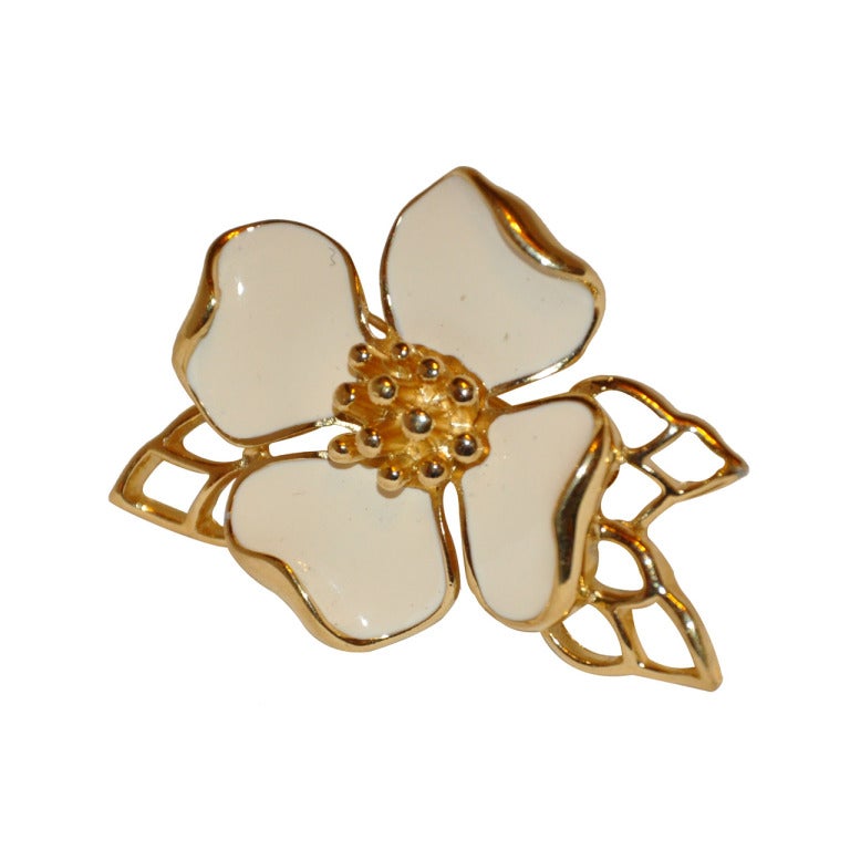Trifari Gold and Enamel Floral Brooch at 1stDibs