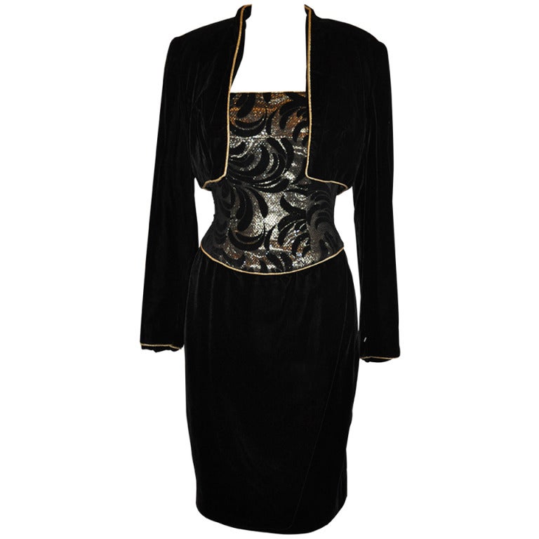 Pilar Rossi Velvet and Metallic Gold Evening Ensemble at 1stDibs ...