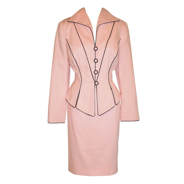 Pilar Rossi couture pink with black cotton poplin ensemble at 1stDibs