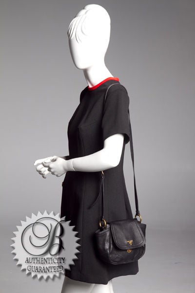 PRADA Nero Black Pebbled Leather Crossbody Bag at 1stDibs