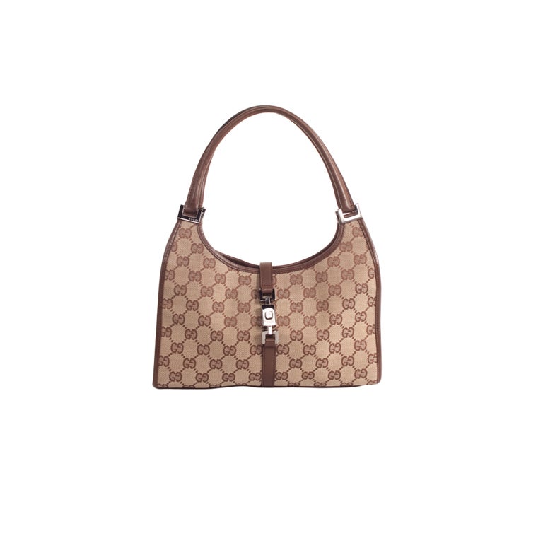 GUCCI Monogram GG Brown Beige Bardot Bag at 1stDibs