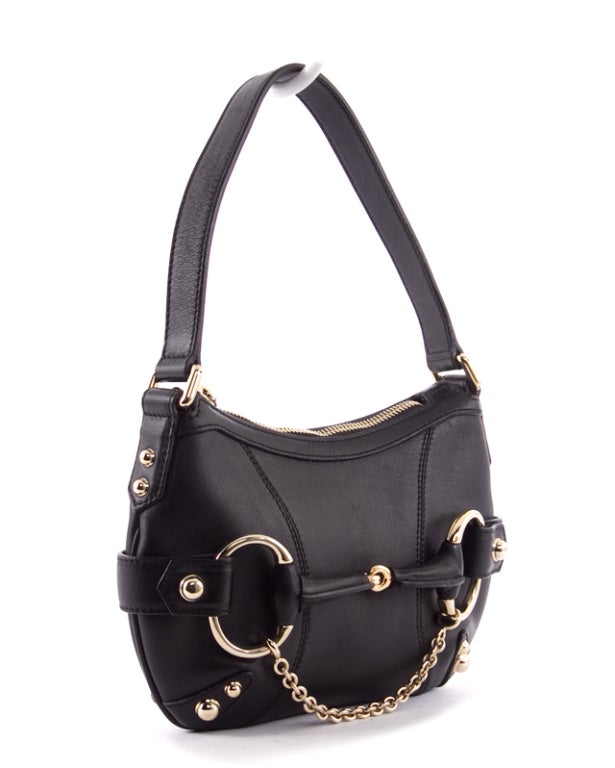 GUCCI Black Leather Small Horsebit Hardware Purse Bag at 1stDibs