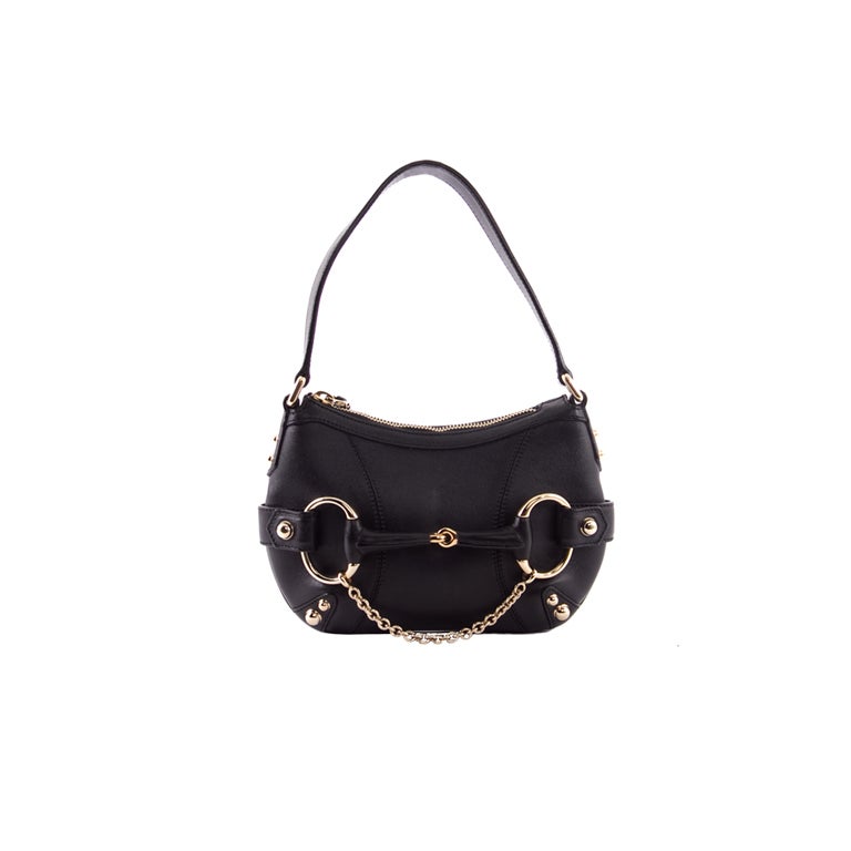 GUCCI Black Leather Small Horsebit Hardware Purse Bag at 1stDibs