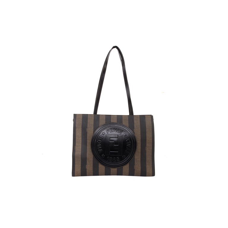 FENDI Roma Black and Brown Striped Tote Bag Vintage at 1stDibs