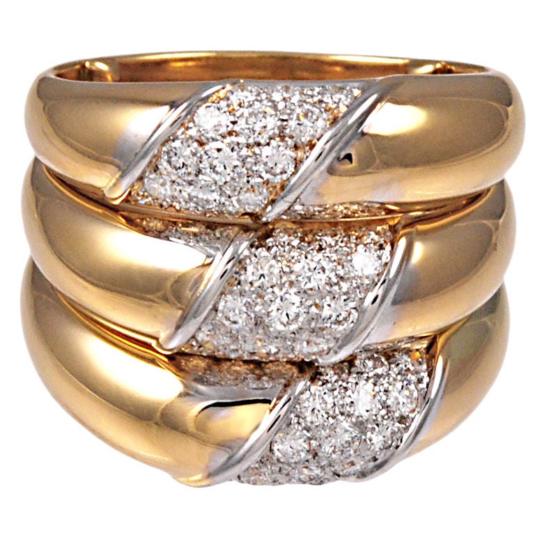 Three Row Gold and Diamond Ring at 1stDibs