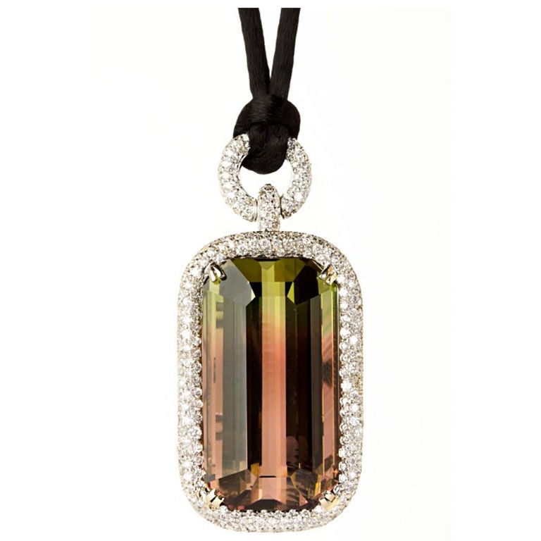 Stunning Parti-Colored Tourmaline Diamond Pendant at 1stDibs
