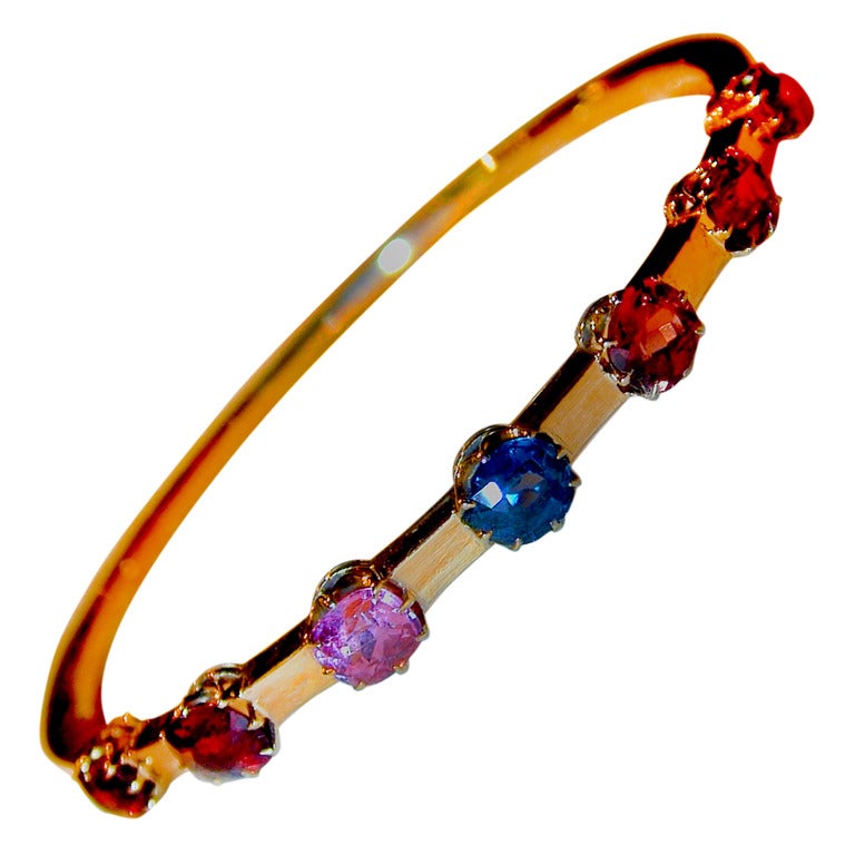 Antique Gold Multi-gem Bangle Bracelet at 1stDibs