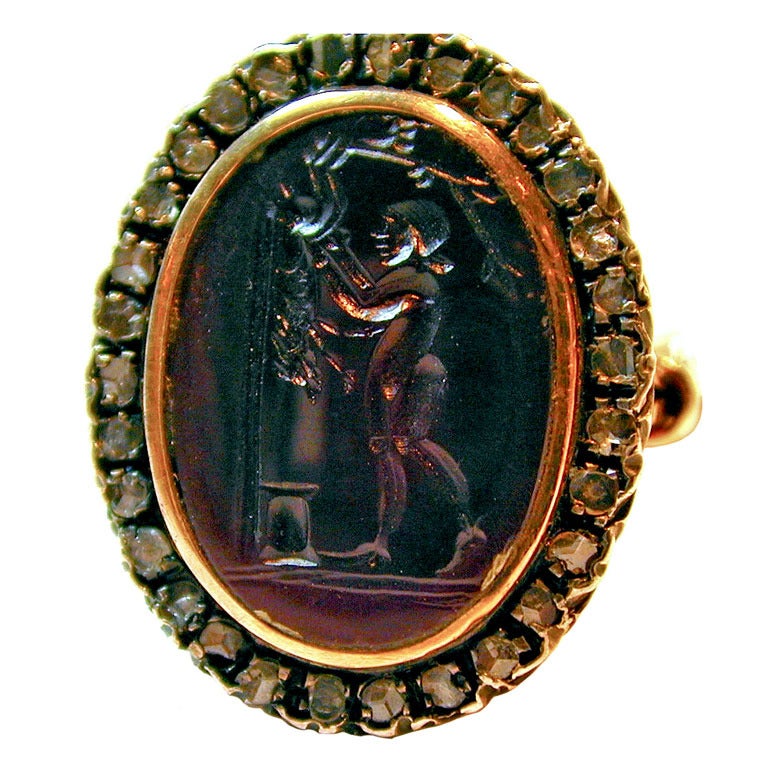 Antique Carnelian Intaglio Diamond Ring at 1stDibs