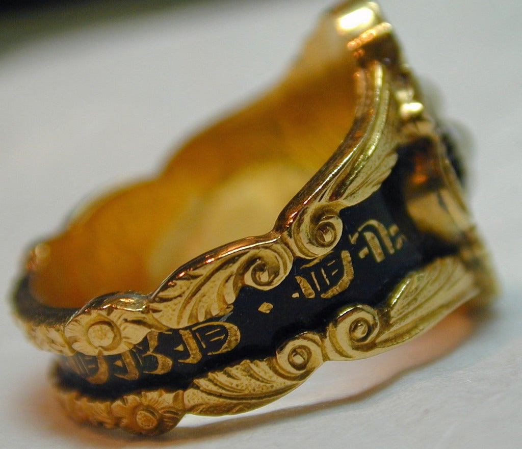 Antique Enamel Pearl Gold Memorial Ring at 1stDibs