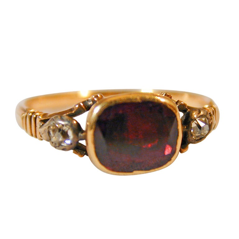 Antique Garnet Basket Set Ring with Diamonds For Sale at 1stDibs
