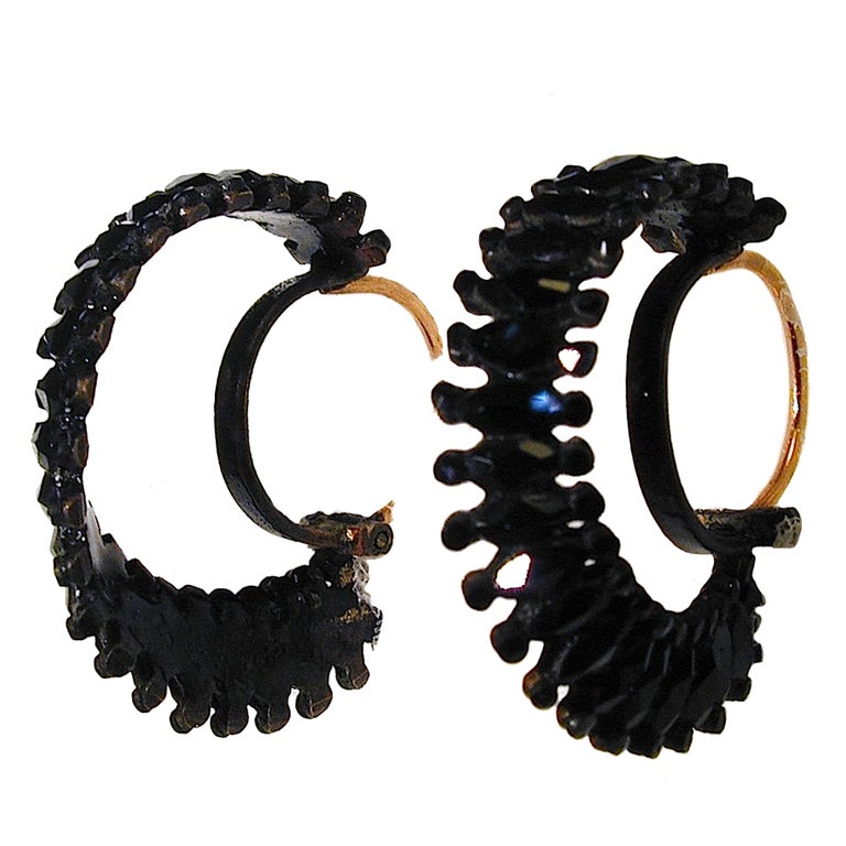 Dramatic Antique French Jet Hoop Earrings At 1stdibs