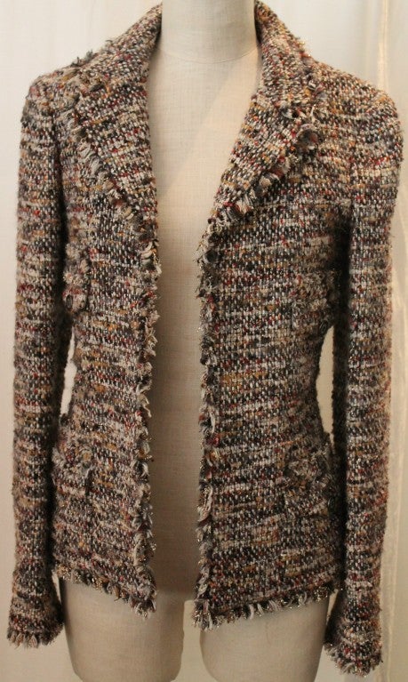 Chanel Multi Color Brown Tweed Jacket-38 at 1stDibs