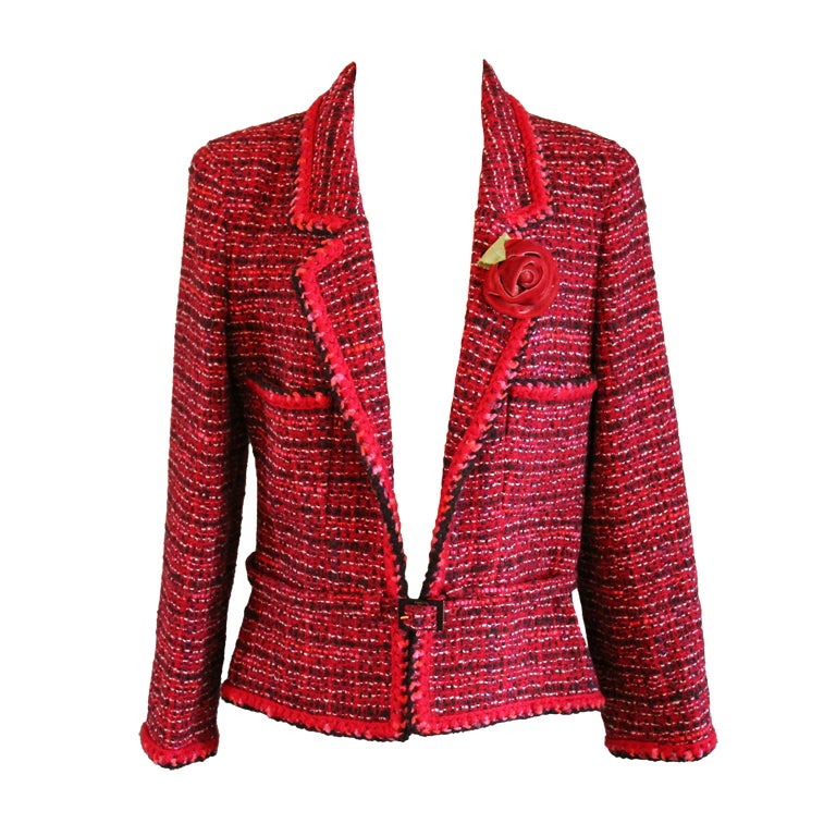 Chanel Pink Tweed Jacket with Belt at 1stDibs