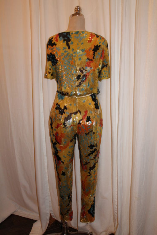 Vintage Valentino Boutique Multi Color Sequin Top and Pant at 1stDibs