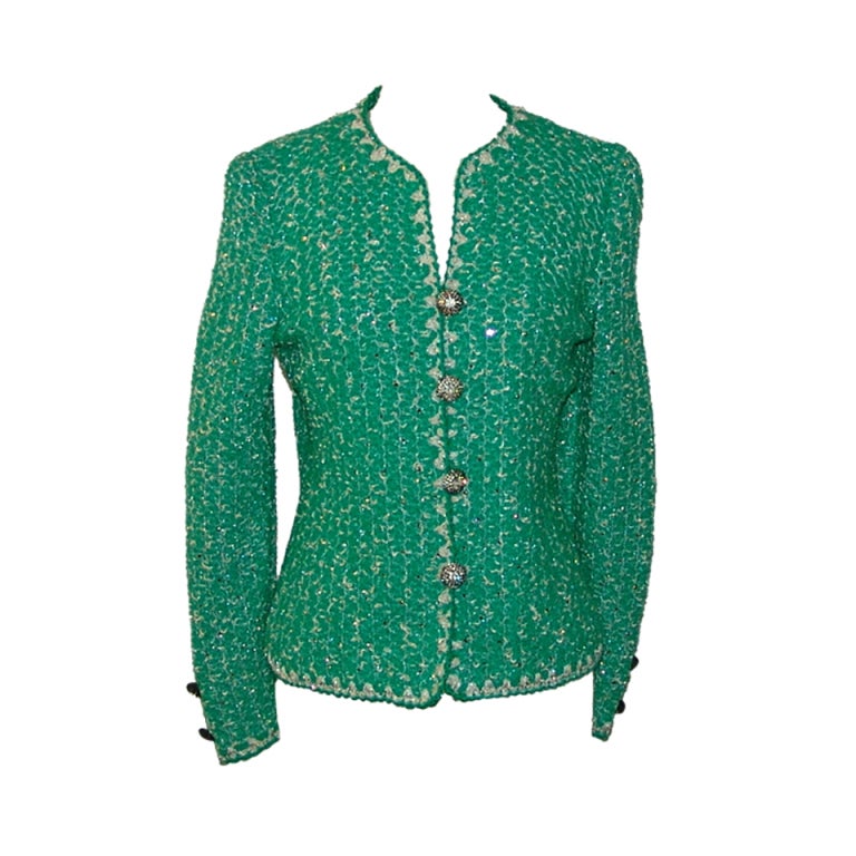 Adolfo Green Knit Jacket at 1stDibs