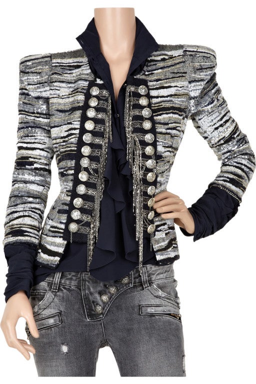 BALMAIN Sequin-embellished military jacket at 1stDibs