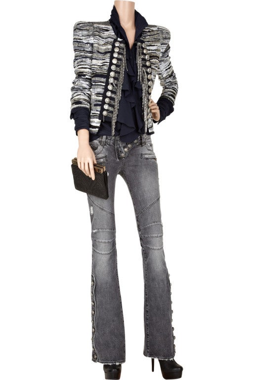 BALMAIN Sequin-embellished military jacket at 1stDibs