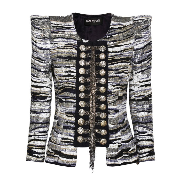 BALMAIN Sequin-embellished military jacket at 1stDibs