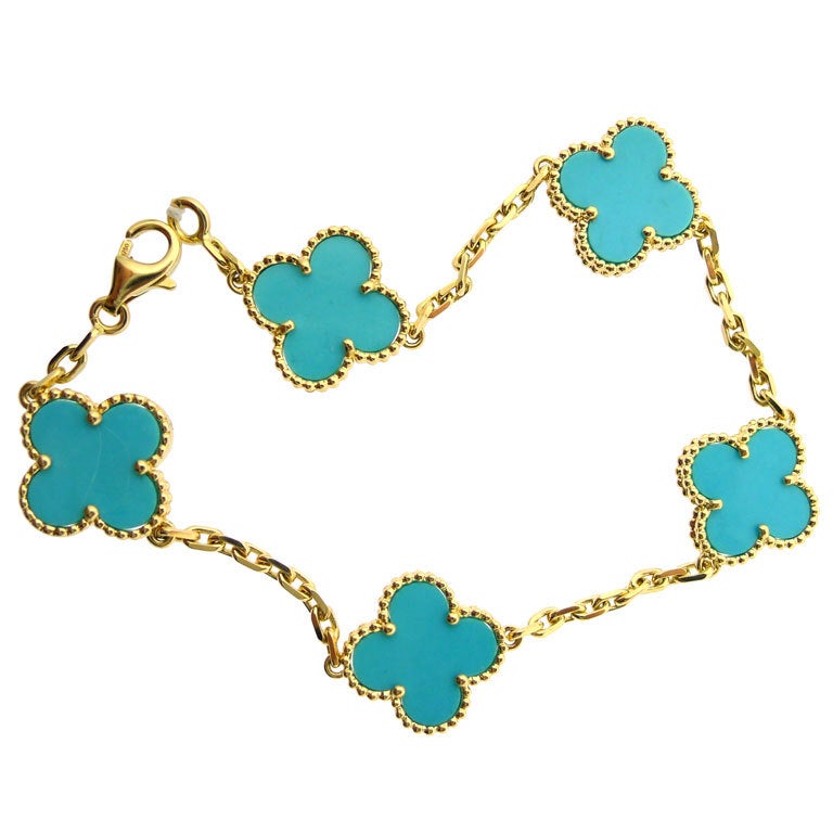 VAN CLEEF and ARPELS Alhambra Turquoise Gold Bracelet at 1stDibs