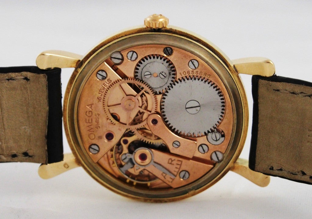 Omega Yellow Gold Dress Watch with Flared Tear-Drop Lugs at 1stDibs