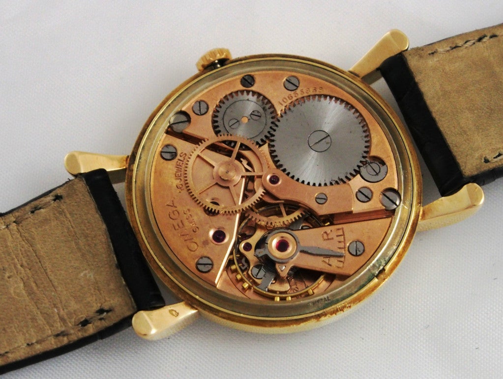 Omega Yellow Gold Dress Watch with Flared Tear-Drop Lugs at 1stDibs