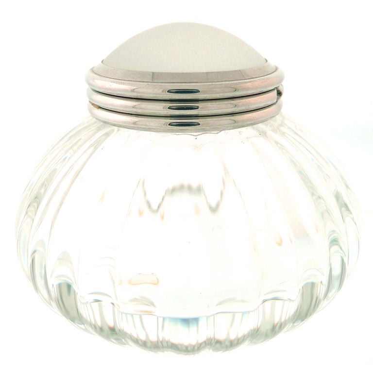 CARTIER Crystal Inkwell with Frosted Lid and Ribbed Body with Box at ...
