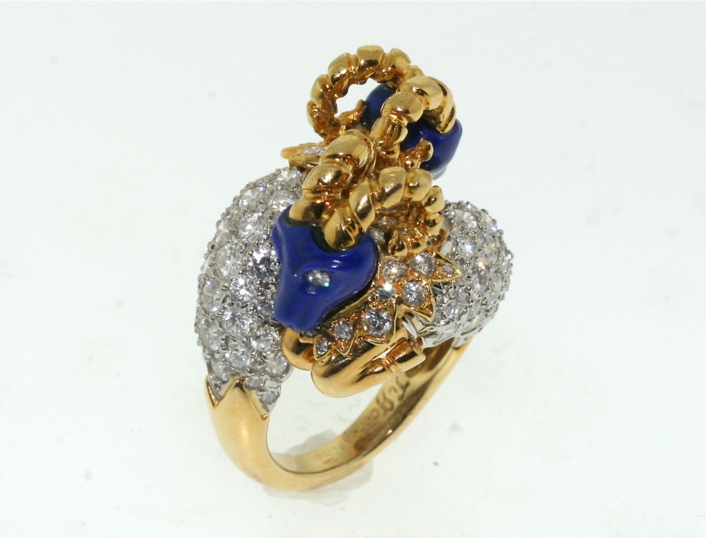 Donald Claflin 1970s Tiffany "Leaping Rams" Diamond Ring at 1stDibs