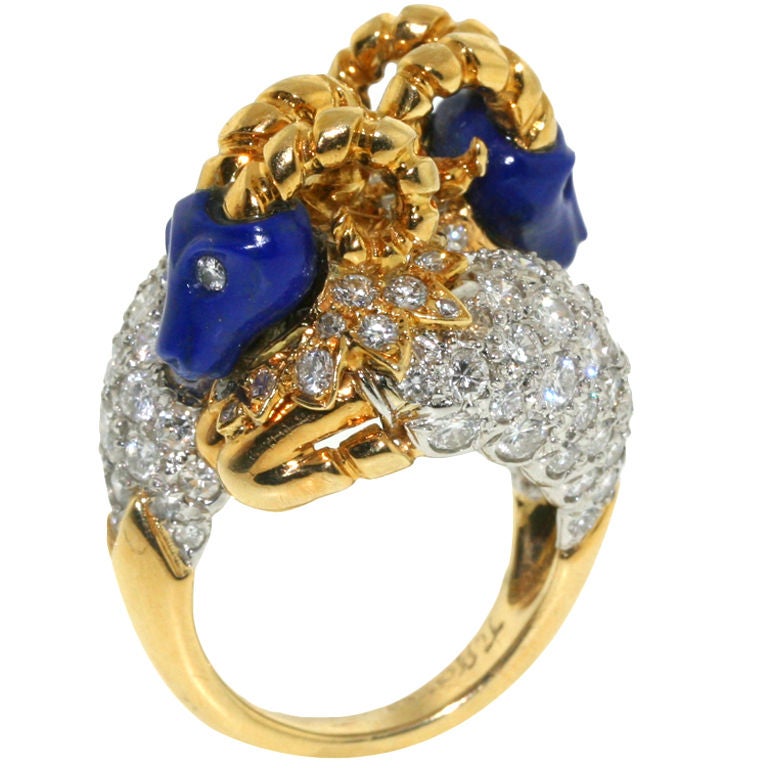 Donald Claflin 1970s Tiffany "Leaping Rams" Diamond Ring at 1stDibs