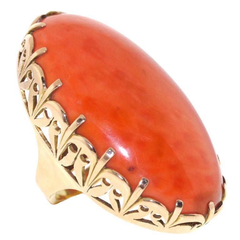 Magnificent Mid Century Coral Cocktail Ring at 1stDibs