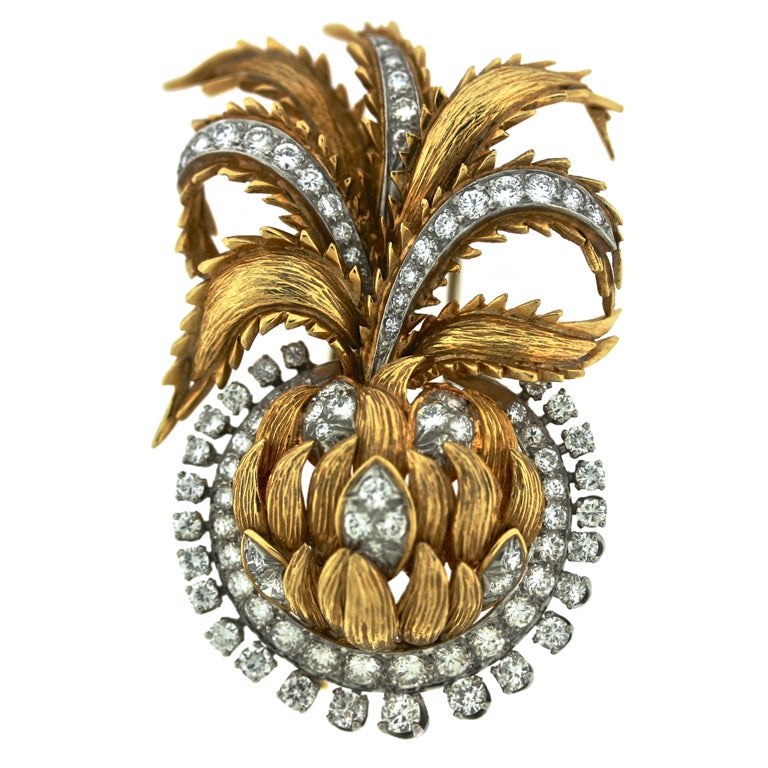 DAVID WEBB Diamond Pineapple Brooch Clip at 1stDibs