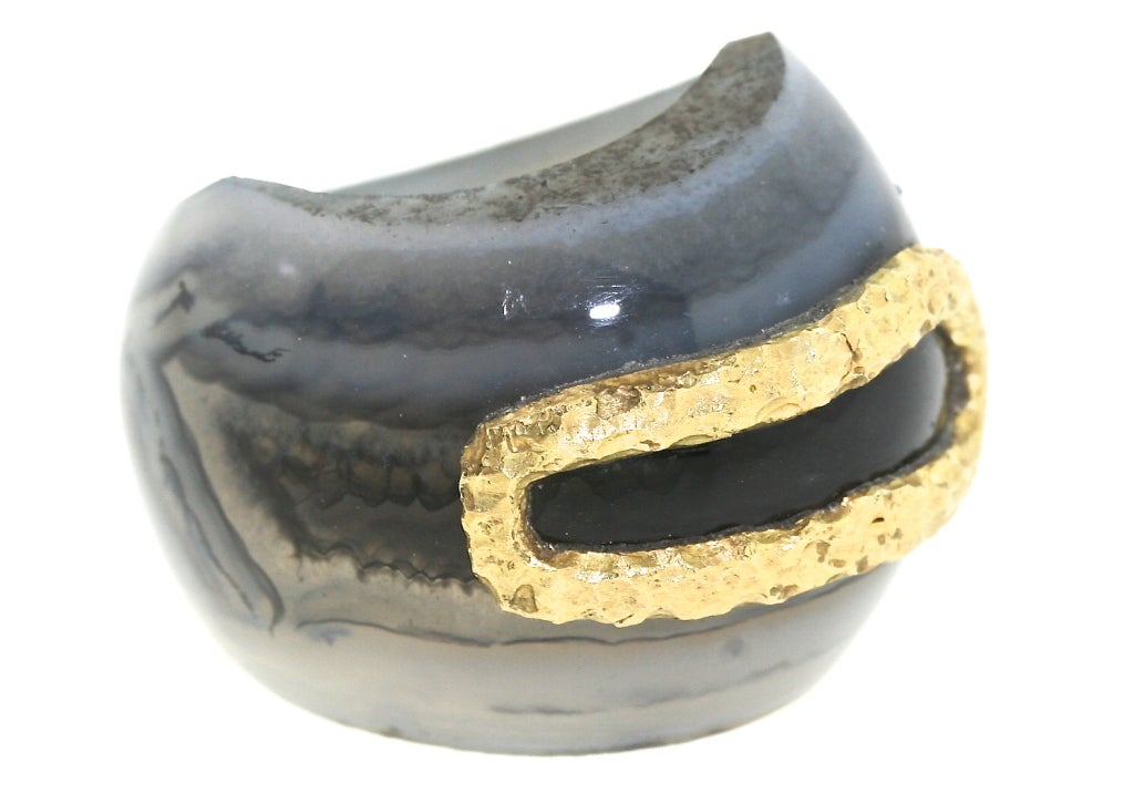 ANDREW GRIMA Agate and Hammered Gold Ring at 1stDibs
