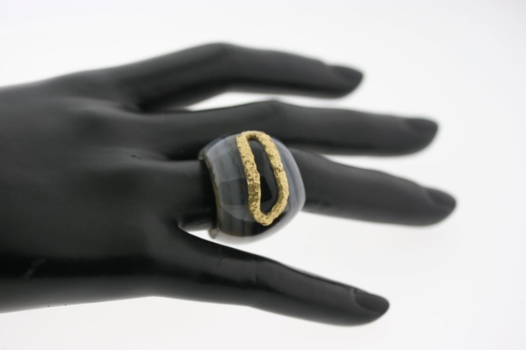 ANDREW GRIMA Agate and Hammered Gold Ring at 1stDibs