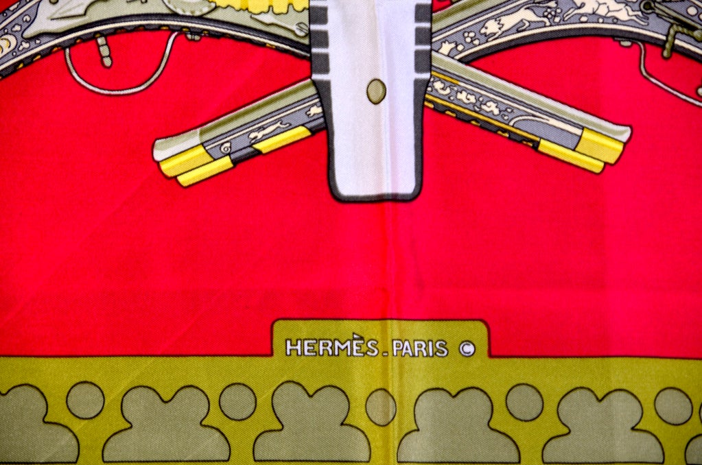 HERMES Silk Scarf Elaborate Guns Motif at 1stDibs