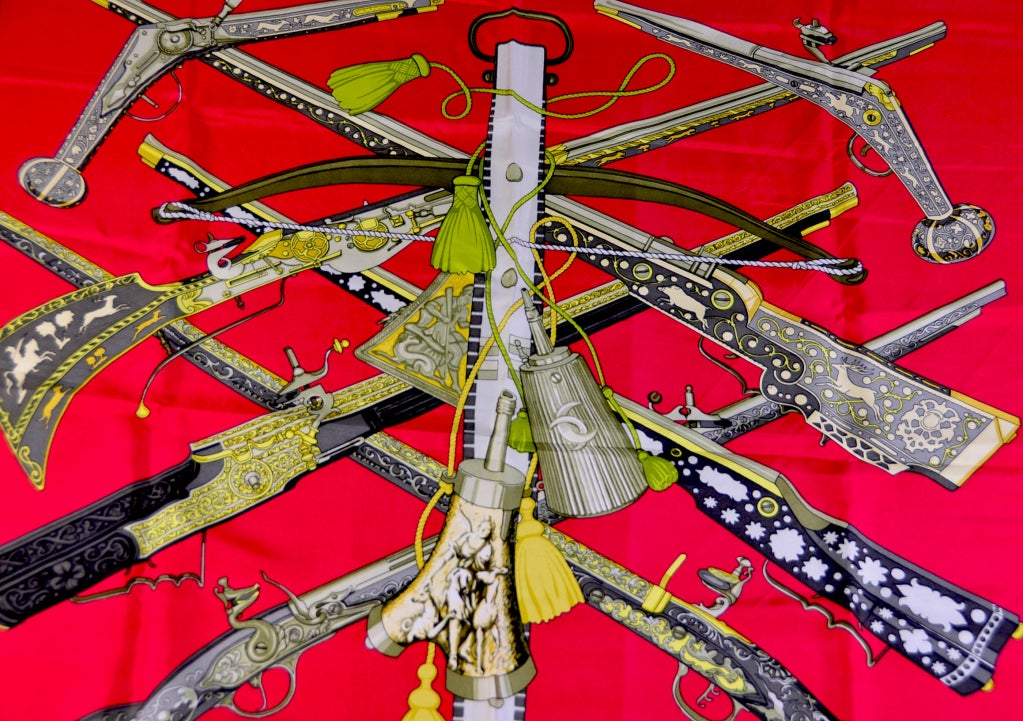 HERMES Silk Scarf Elaborate Guns Motif at 1stDibs