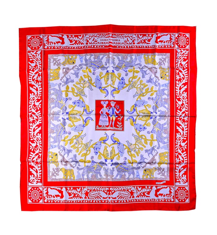 HERMES Early America 35" Silk Scarf at 1stDibs