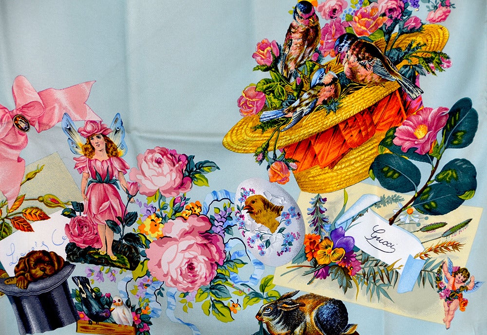 Gorgeous Gucci Floral Victorian-Style Silk Scarf at 1stDibs