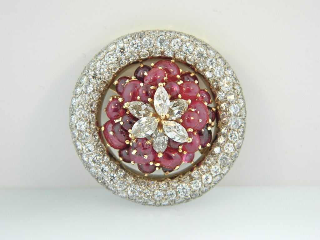 Lackritz, Late 1930s Retro, Ruby and Diamond, Circle Brooch at 1stDibs