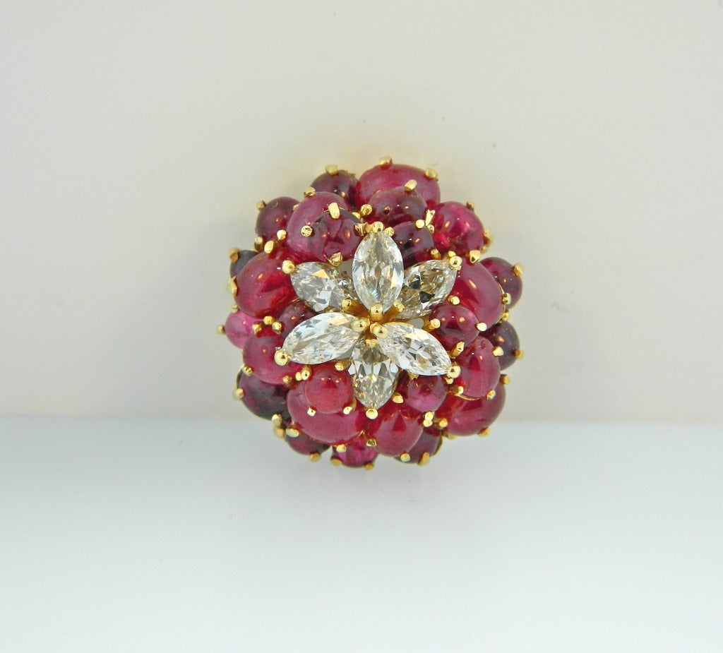 Lackritz, Late 1930s Retro, Ruby and Diamond, Circle Brooch at 1stDibs
