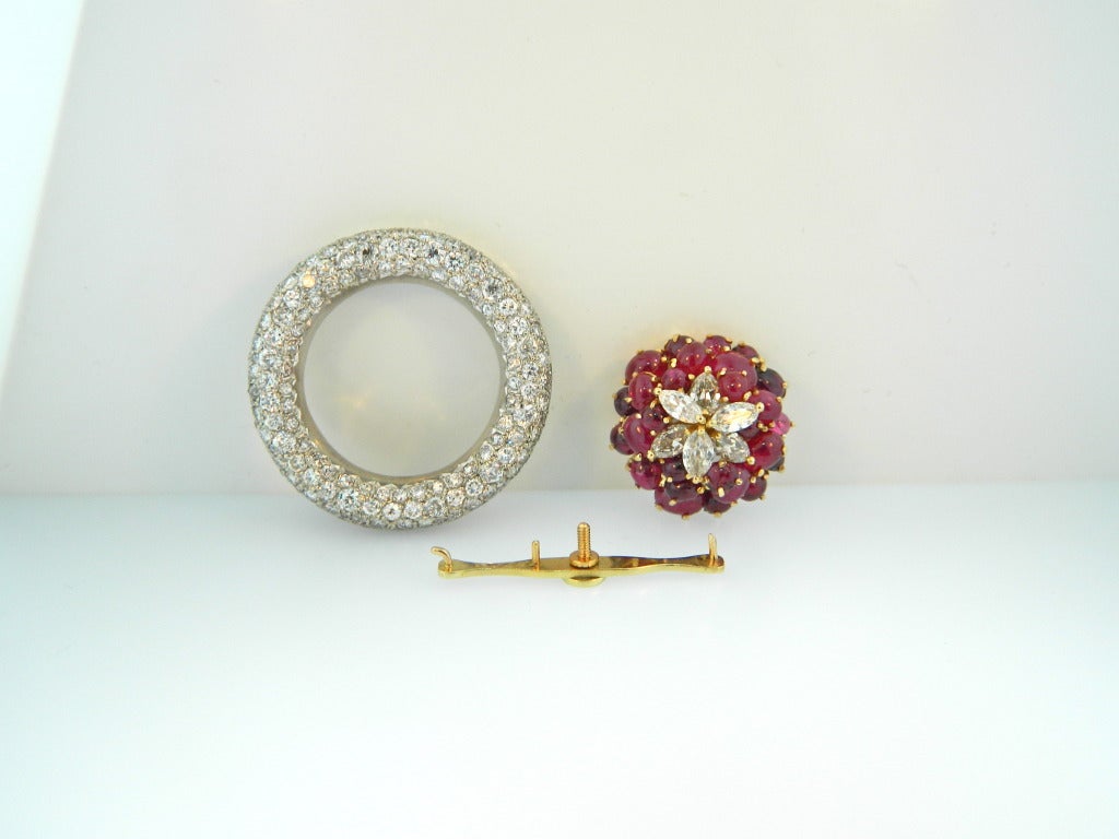 Lackritz, Late 1930s Retro, Ruby and Diamond, Circle Brooch at 1stDibs