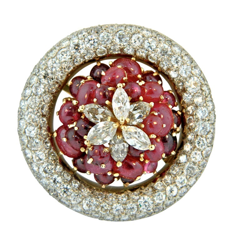 Lackritz, Late 1930s Retro, Ruby and Diamond, Circle Brooch at 1stDibs