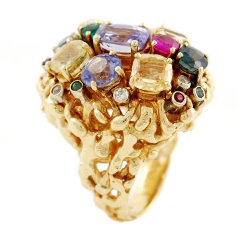 Gold and Multi-Gemstone Ring at 1stDibs