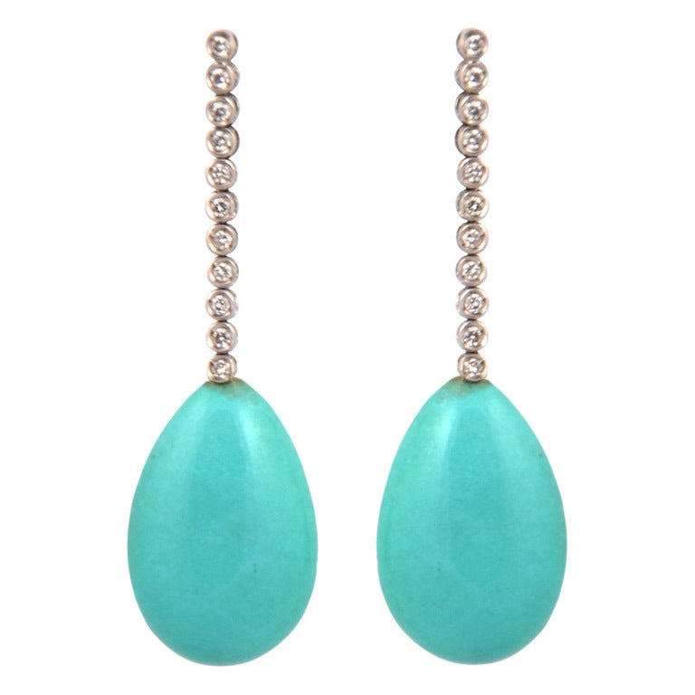 Diamond And Turquoise Drop Earrings For Sale At 1stdibs