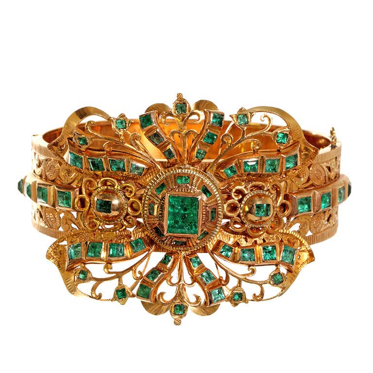 Antique Gold Emerald Bangle At 1stdibs