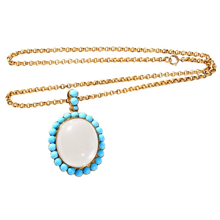 Victorian Era Rock Crystal and Turquoise Gold Magnifying Locket at 1stDibs