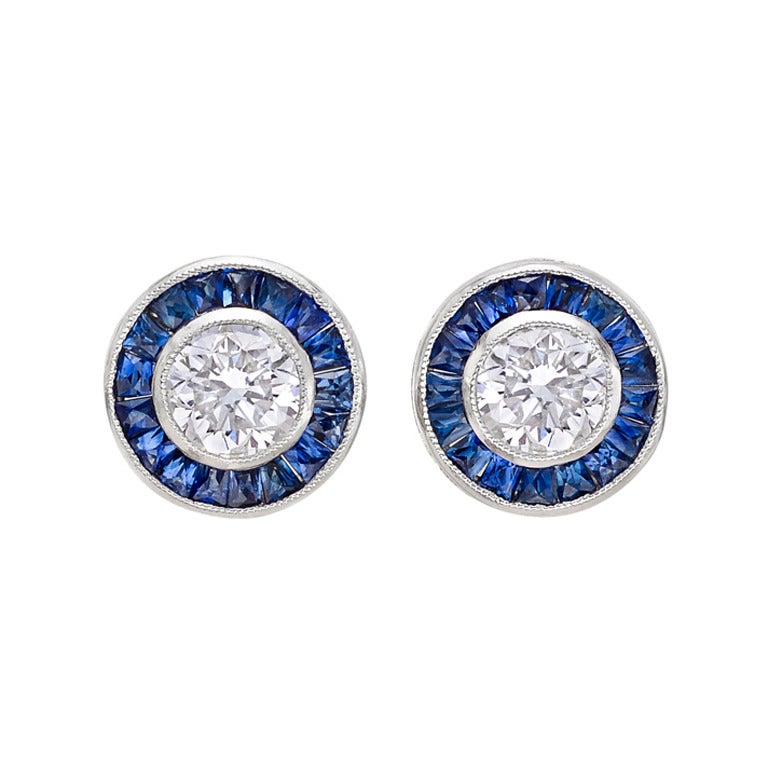 Sapphire Diamond Round Earstuds at 1stDibs