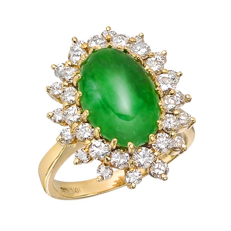 Jade Diamond Cluster Ring at 1stDibs
