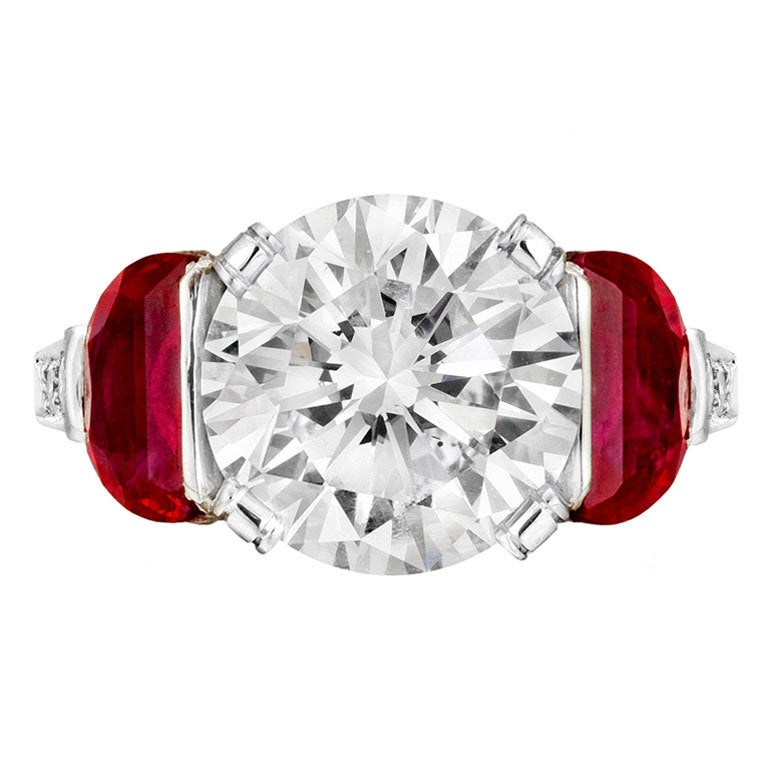 Round Brilliant Ruby Diamond Ring at 1stDibs