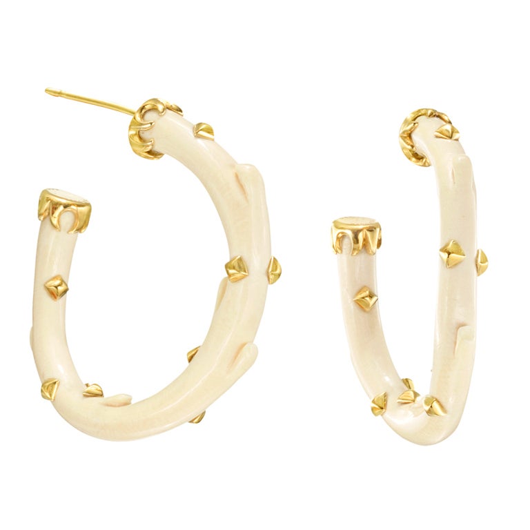 VERDURA Mammoth Ivory and Gold Hoop Earrings For Sale at 1stDibs