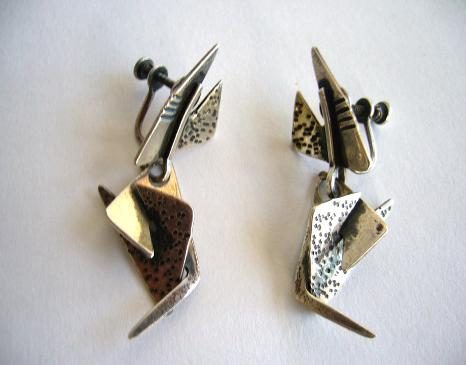 Ed Wiener Studio Sterling Silver Abstract Modernist Earrings at 1stDibs